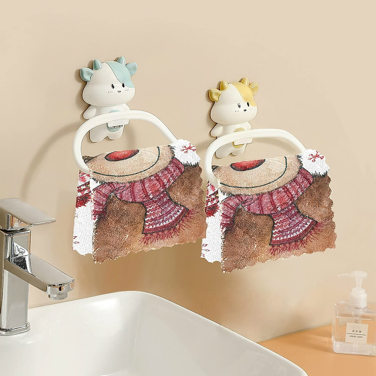 VIGTRO Winter Christmas Deer Kitchen Towels Super Absorbent, Red Snowflake Premium Dish Cloths Towels,Washable Fast Drying Dish Rags Reusable Cleaning Cloth 11x11 6 Pack