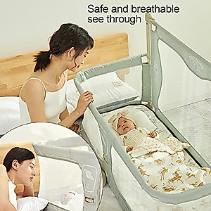 SRDCAIM 3 in 1 Baby Bedside Sleeper, Bed Side Baby Bassinet,Portable Crib,Breathable and Visible mesh Window,Soft Washable Liner Cover and Sturdy Aluminum Alloy,Baby bassinets Bedside Sleeper