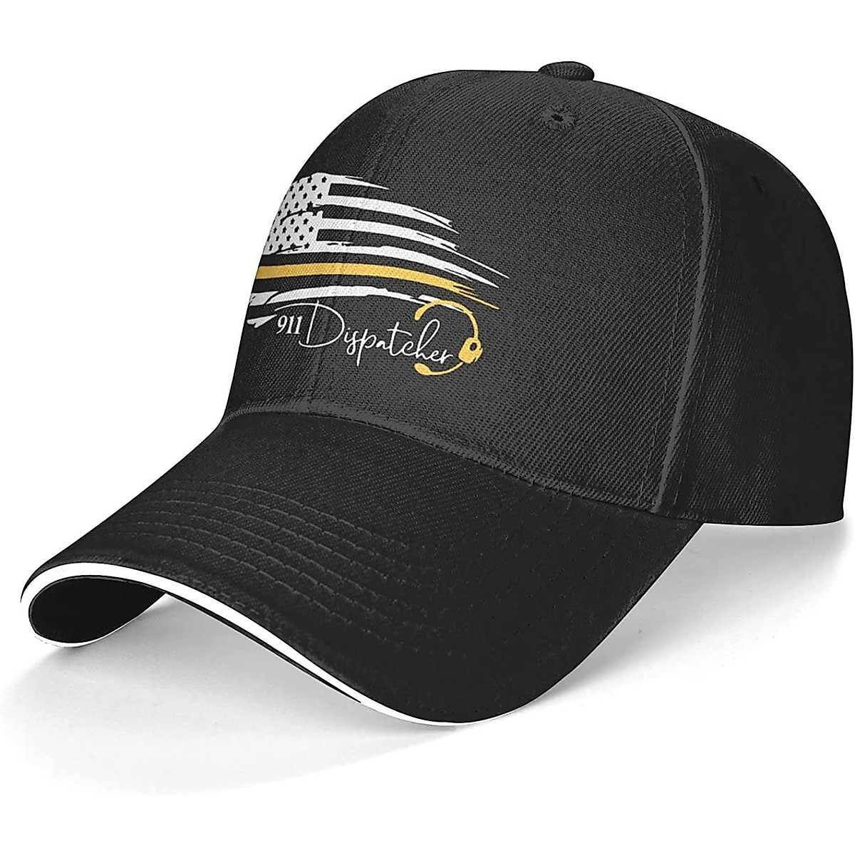 Number 911 Dispatcher Thin Gold Yellow Line Dispatch American Flag Baseball Golf Cap Casquette Outdoor Trucker Hats Adjustable Custom