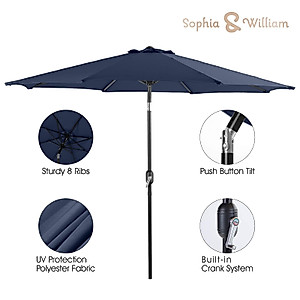 Sophia & William 5 Pieces Outdoor Furniture with 9ft Navy Patio Umbrella, Outdoor Patio Dining Set for 4 People, Square Faux Wood Patio Table and Rattan Chairs, Patio Furniture Set with Seat Cushions