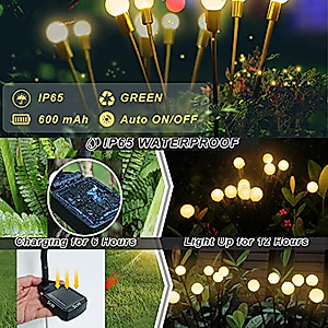 PUOSUO 2 Packs 10LED Solar Powered Firefly Lights,Swaying Solar Lights,Decorative Lights,Outdoor Waterproof Firefly Path Lights for Pathway Yard Patio Landscape,Fun Flowing in Wind-Bright (Warm)
