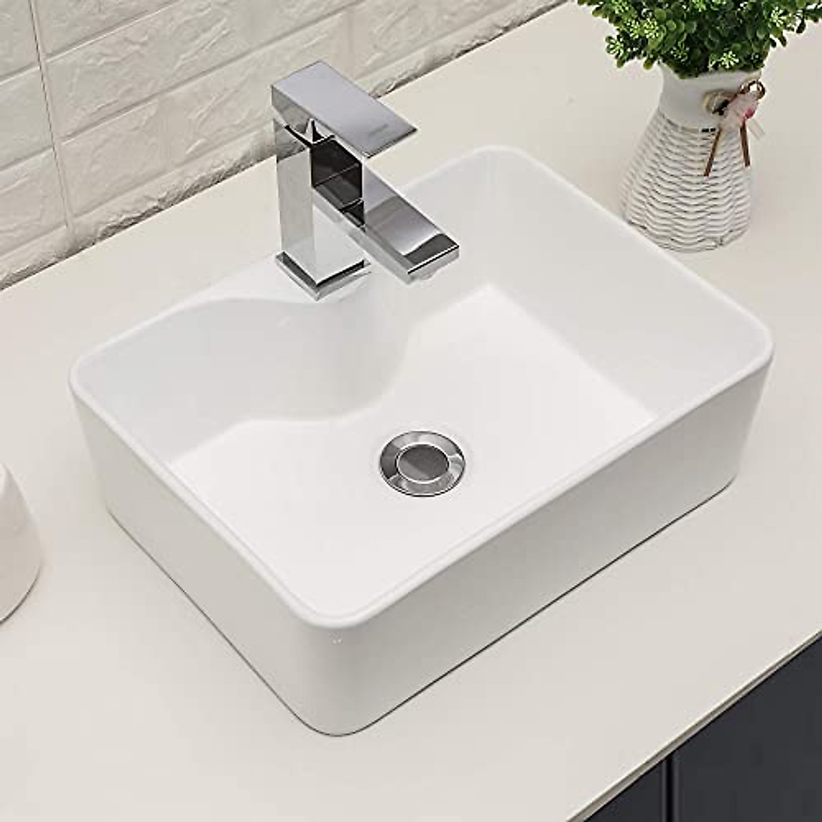 Lordear Bathroom Vessel Sink 16"x12" Rectangle Sink Above Counter White Porcelain Ceramic Modern Vanity Sink Art Basin with Faucet Hole, Sink for Bathroom