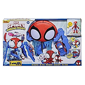 Spidey and His Amazing Friends Marvel Web-Quarters Playset with Lights and Sounds, Includes Spidey Action Figure and Toy Car, for Kids Ages 3 and Up,F1461