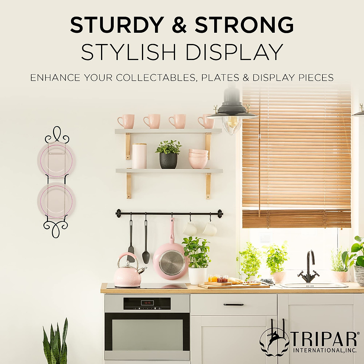 Tripar Augusta 2 Tier Vertical Black Plate Rack for Collectible Plates, Plaques, Dishes, & China