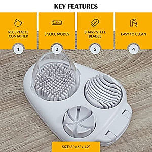 Egg Slicer for Hard Boiled Eggs - 3 Slice Modes, Handy Heavy Duty Stainless Steel Egg Cutter - Kitchen Dicer for Strawberry, Mushroom, Grape, Cherry Tomato