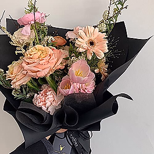 BBJ WRAPS Hand-drawn Tissue Flower Wrapping Paper Korean Non-woven Waterproof Floral Bouquet Wraps for Florist Packaging Arrangement, 23x18 Inch - 50 Sheets (Black)