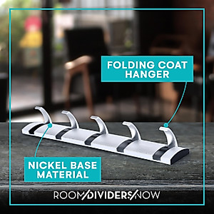 Room/Dividers/Now | Coat Hanger Wall Mount with 5 Retractable Hooks - Space-Saving Wall Coat Rack - Aluminum Hook - Low-Profile Hanging Solution for Home Decor and Organization - Silver