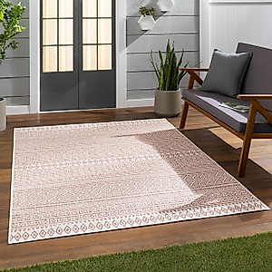 Hauteloom Howie Hallway, Kitchen Patio Outdoor Runner Rug - Beige, Orange, Brown - 2'7" x 12'