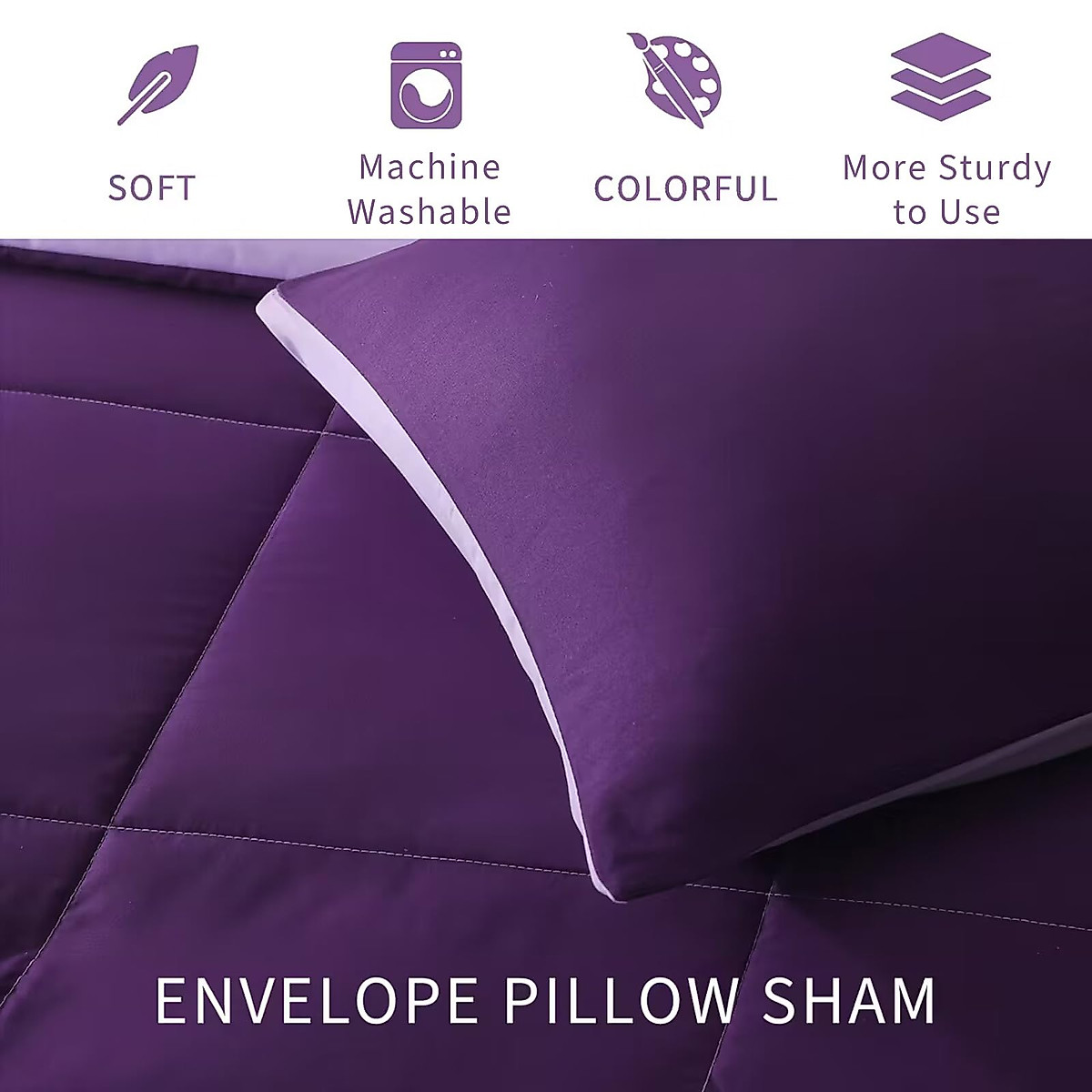 Exclusivo Mezcla Lightweight Reversible 2-Piece Comforter Set All Seasons, Down Alternative Comforter with 1 Pillow Sham, Twin Size, Deep Purple/Lilac
