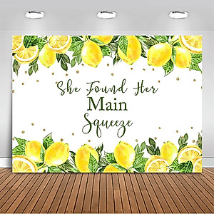 Mocsicka She Found Her Main Squeeze Backdrop Lemon Bridal Shower Lemonade Bachelorette Party Decoration Green Lemon Bride to Be Wedding Engagement Background (7x5ft (82x60 inch))