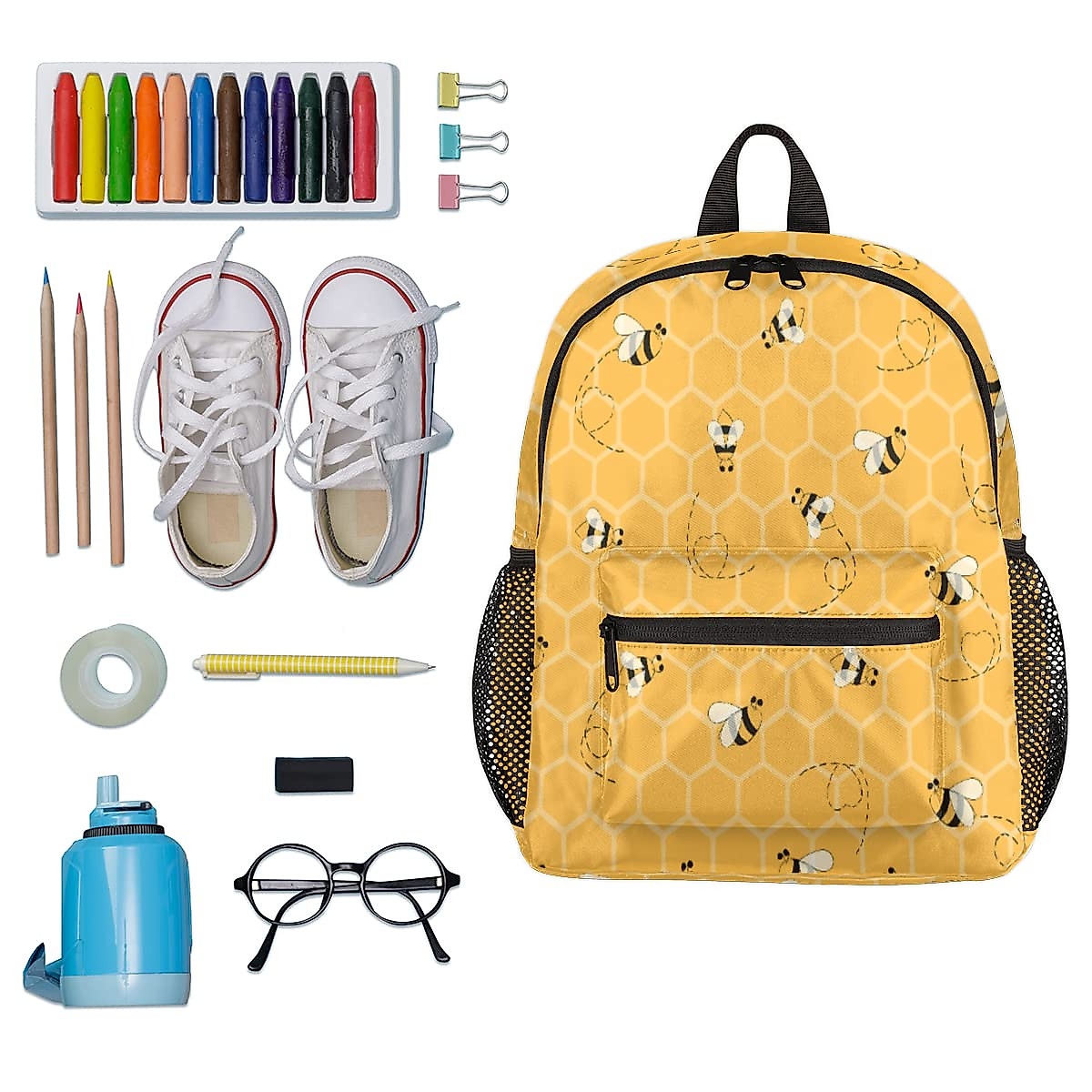 TropicalLife Toddler Backpack Cute Bee Kids Backpack for Boys and Girls Honeycomb Animal Bee Preschool Bag Kindergarten Schoolbag With Chest Strap