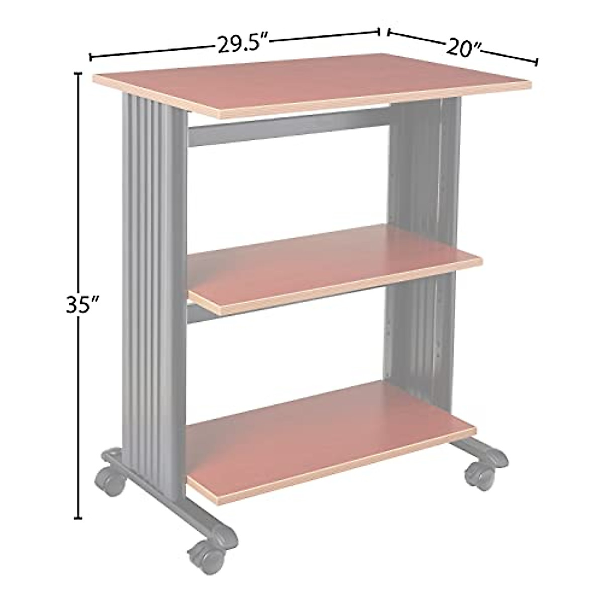 Safco Products Muv Adjustable Printer Stand 1881CY, Cherry Top, Black Frame, Swivel Wheels, Two Adjustable Shelves