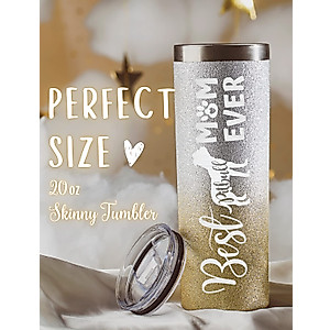 Onebttl Pitbull Mom Gifts, Pitbull Pittie Gifts for Women, Best Dog Mom Ever, 20 oz Glitter Silver-Gold Insulated Tumbler