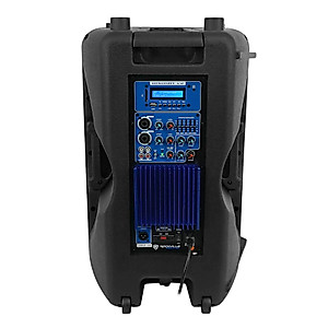 Rockville RPG15BT V2 15" Powered 1000W Speaker Bundle with & RCXMB20B 20' XLR to 1/4'' TRS Cable & (2) Speaker Stands & Rockville RWM1202VH Handheld Microphone & Mackie Mix12FX Compact Mixer (5 Item)