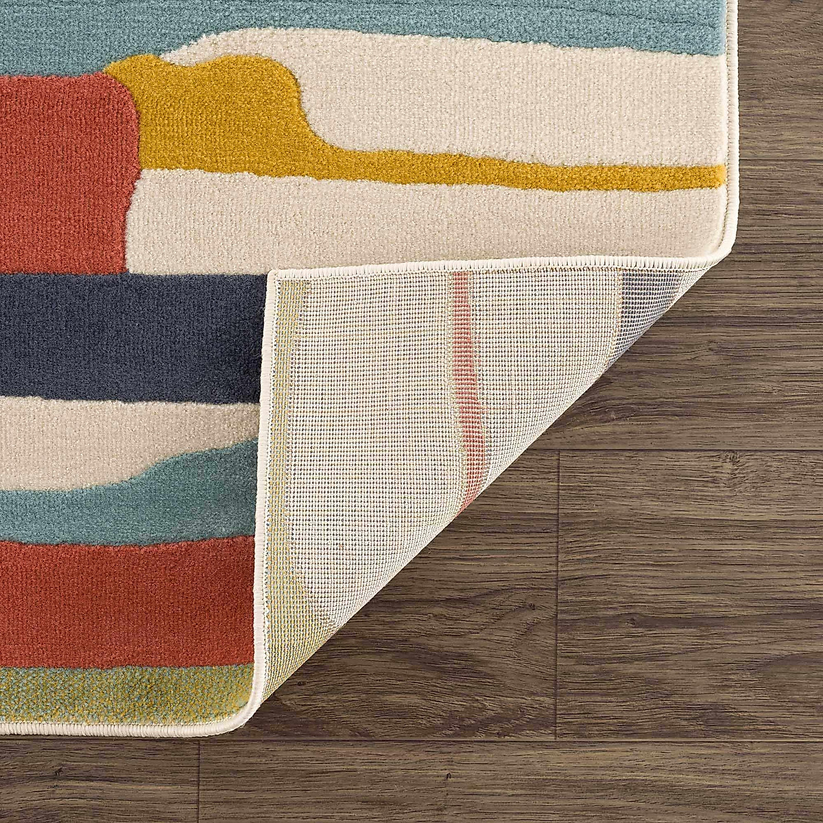 Hauteloom Southfields Modern Farmhouse Contemporary Door Mat Multicolor Small Area Rug - Colorful Rainbow Striped Modern Rug Carpet - Red, Yellow, Blue, Green - 2' x 3'