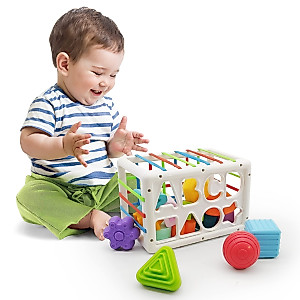 KUTOI Shape Sorter Baby Blocks - Montessori Toys for 1+ Year Old - Toddler Developmental Learning Toys - Educational Toys for 1+ Year Old Girl boy Baby Activity Cube Cause and Effect Toys 6-12 Months