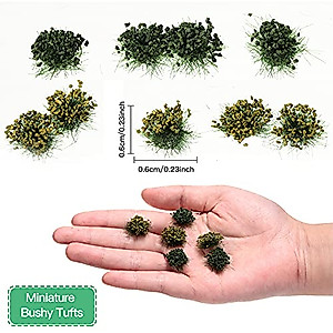 Honoson 56 Pieces Static Grass Tuft Model Bushy Tufts Lowland Shrubs Tuft Terrain Model Kit Resin Static Scenery for Train Landscape Railway Artificial Grass Modeling (Green, Reddish Brown)