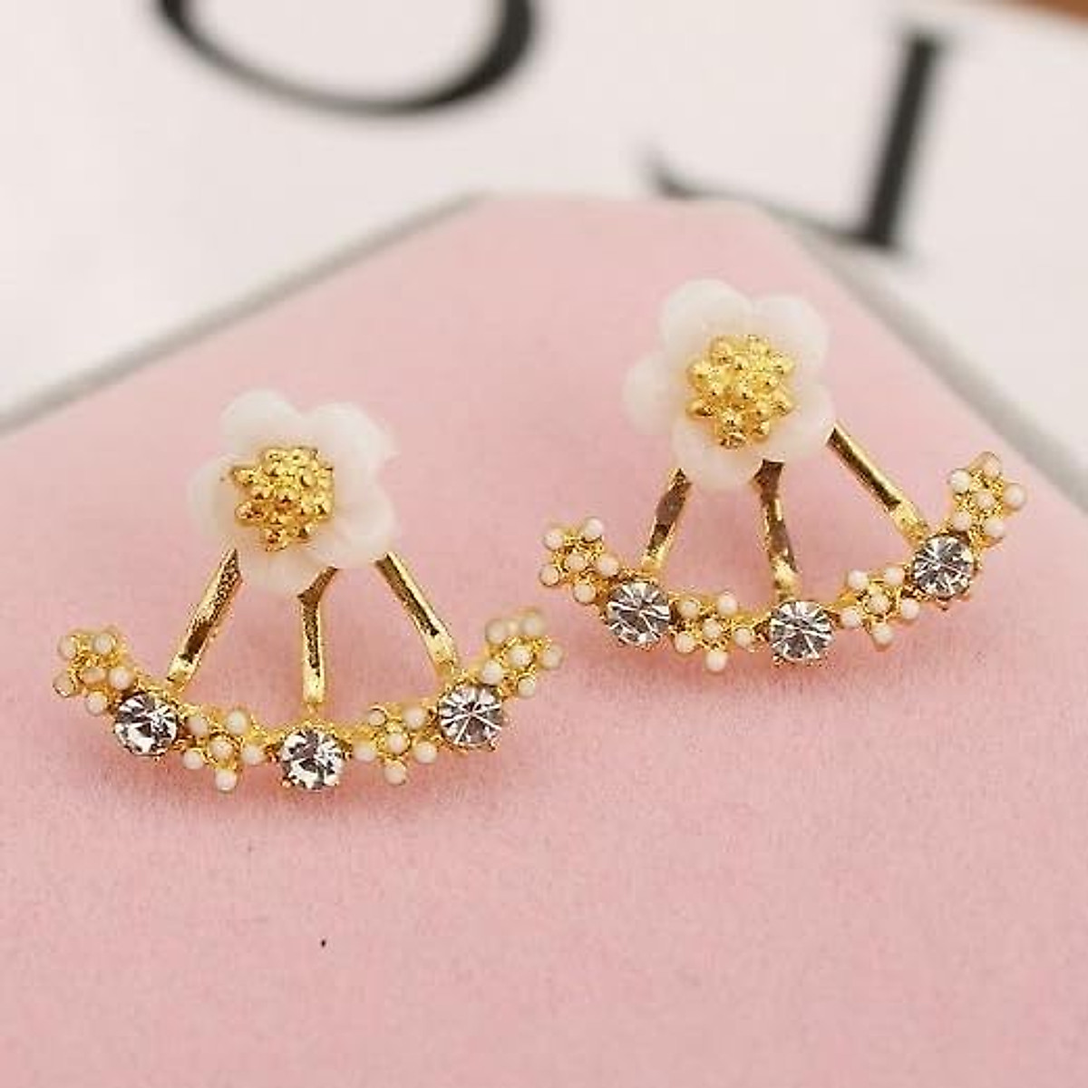 XINSHUN Women Fashion Accessories Silver Crystal Stud Earrings Boucle d'oreille Femme Flower Earrings Gold Bijoux Jewelry(Gold)