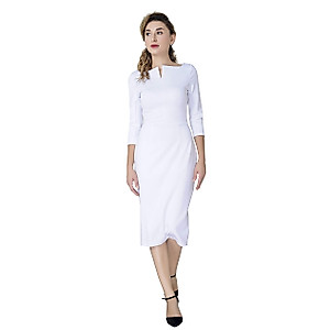 Marycrafts Women's Work Office Business Square Neck Sheath Midi Dress 12 Off White