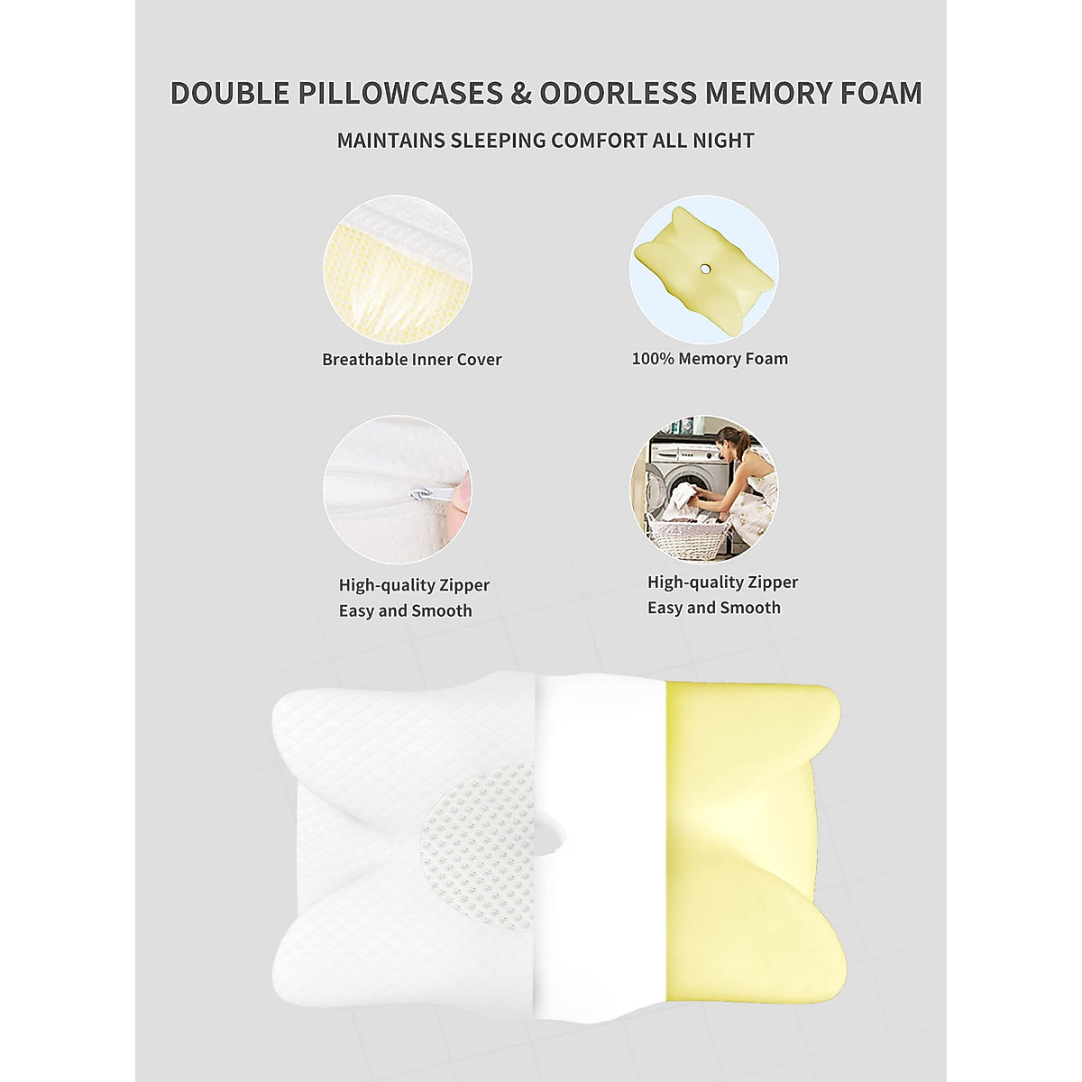 Bespilow Cervical Pillow for Neck and Shoulder Pain Relief,Contour Memory Foam Pillow with Hole,Ergonomic Orthopedic Neck Support Pillow for Side,Back and Stomach Sleepers with Breathable Pillowcase