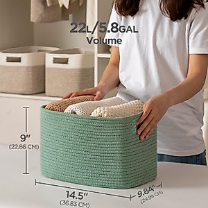 UBBCARE 4 Pack Shelf Baskets for Storage Woven Storage Baskets for Organizing (14.5''L x 9.84''W x 9''H), Basket Organizer for Dog Toys, Books, Clothes, Large Gift Basket, Green