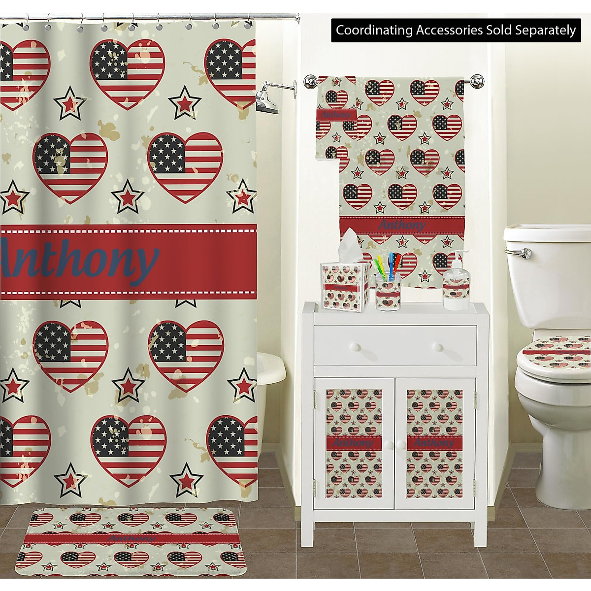 RNK Shops Personalized Americana Waste Basket - Double Sided (White)