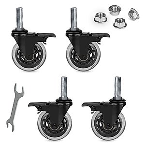 Hirate 3" Stem Swivel Casters Heavy Duty Lockable Casters 1/2"-13 x 1.5" Threaded Stem Caster - Pack of 4 for Furniture Trolley Dolly, Included with Flange Lock Nuts