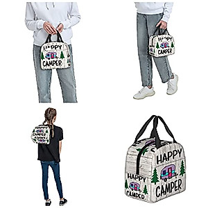 ZOBOTA Reusable Happy Camper Printed Handheld Lunch Bag, Insulated Lunch Box For Men And Women, For Work, Picnics Or Travel