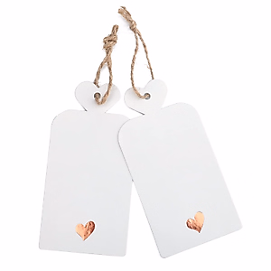 100pcs Blank Gift Tags with String,White Paper Favors Labels with Foil Rose Gold Heart,Personalized Gift Tags for Birthday,Party,Gift Wrapping,Baby Shower，Wedding Favor and Valentine's Day (4"x2")