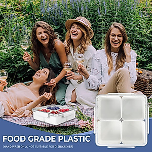ISUSSER Square Plastic Divided Serving Tray with Lid, Snack Container, Divided Fruit Vegetable Snack Tray Container with 4 Compartments for Refrigerator