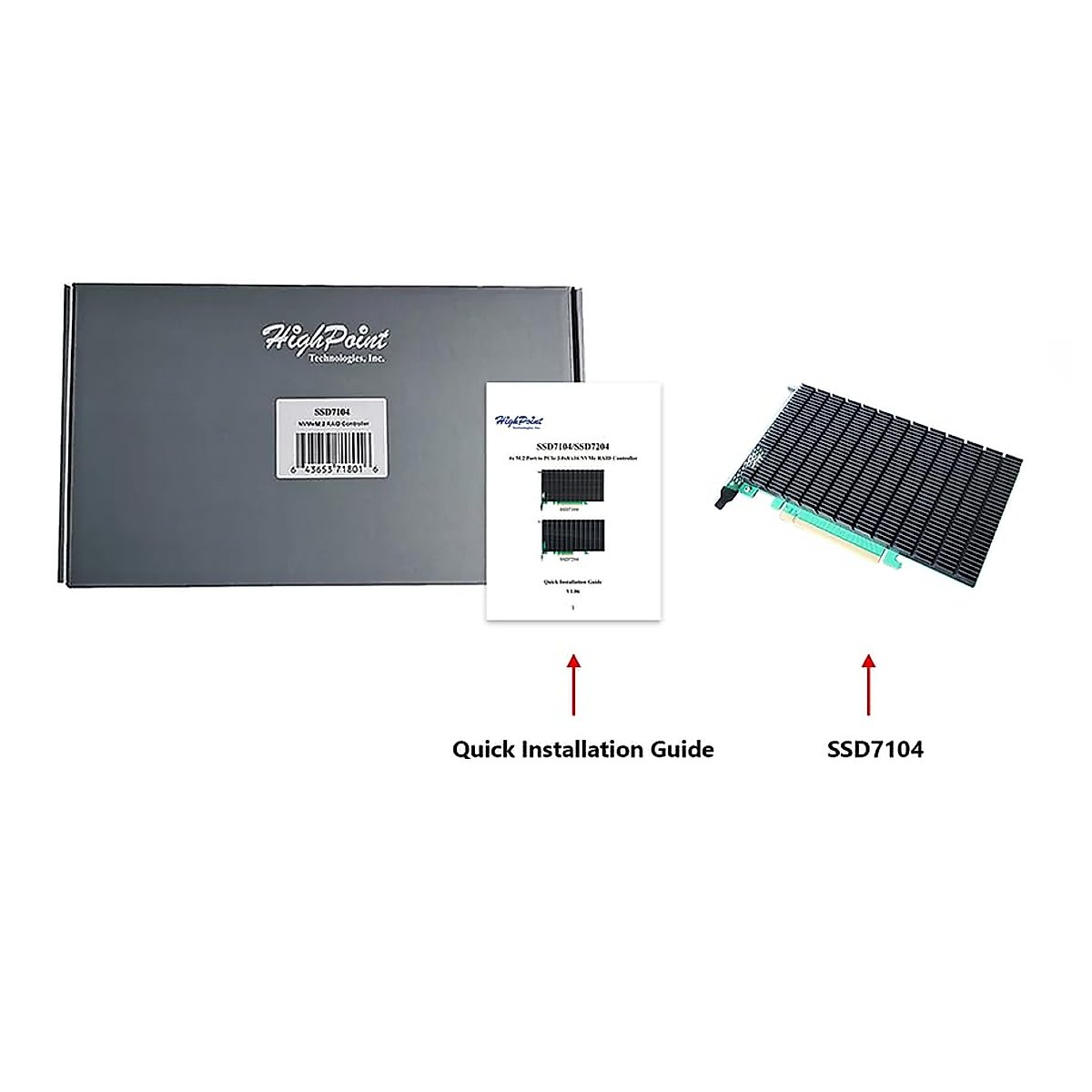 HighPoint 4-Port M.2 SSD7104 PCIe Gen3 NVMe RAID Controller for Windows, Mac & Linux Systems.