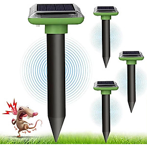 4-Pack Solar Mole and Gopher Repellent - Sonic Vole Chaser, Ultrasonic Rodent Deterrent Spikes for Outdoor Pest Control - Effectively Keep Moles, Gophers, and Other Rodents Out of Your Yard and Lawn
