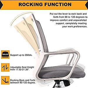 Office Desk Chair, Mesh Home Office Computer Task Chairs, Ergonomic Swiveling Rolling Desk Chair, Grey