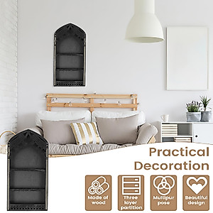 Gothic Window Crystal Shelf Display for Wall, Wooden Wall Mount Stand Case Box, Old Church Window Crystal Wall Shelf, Wooden Gem Stone Rock Storage Holder Trinkets Organizer, 15.7 x 7.8 x 1 inch