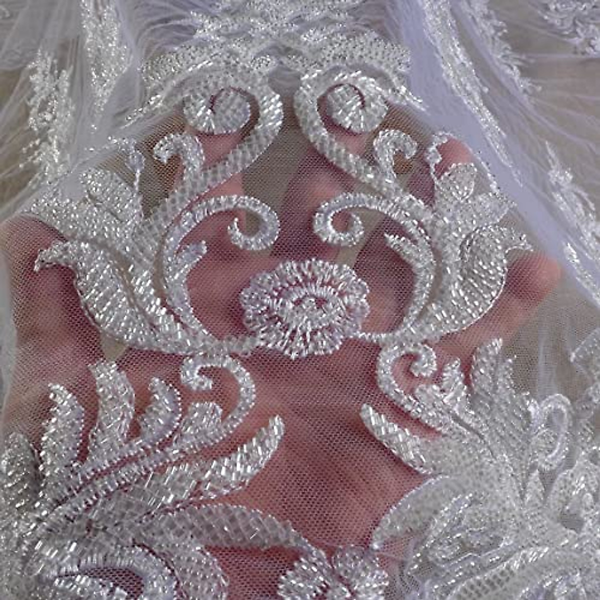 Special Design La Belleza Beading lace Fabric 53" Width Beautiful Patterns Easy to Cut for Wedding Dress Pure White lace Fabric 2 Yards
