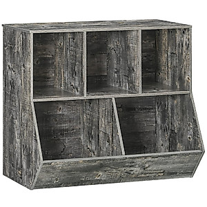 HOOBRO Kids Bookshelf, Bookcase Footboard, 35.4" L Toy Storage Cubby, Children's Toy Shelf, Toy Storage Cabinet, Fit for Children's Room, Playroom, Hallway, Kindergarten, Vintage Gray VP32CW01