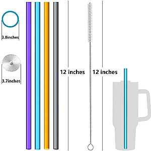 8 Pack Replacement Straws for 40 oz Stanley Adventure Travel Tumbler Cup, Reusable Straws Colored Plastic Straws with Cleaning Brush, Compatible with 40oz 30oz 20oz 14oz Stanley Water Jug, 12inch
