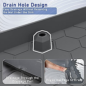 Under Sink Mat, FINKKIE 34”x22”Under the Sink Mat Waterproof, Under Sink Liner with Drain Hole, Silicone Undersink Mat for Kitchen Bathroom, Under Sink Drip Tray Grey.