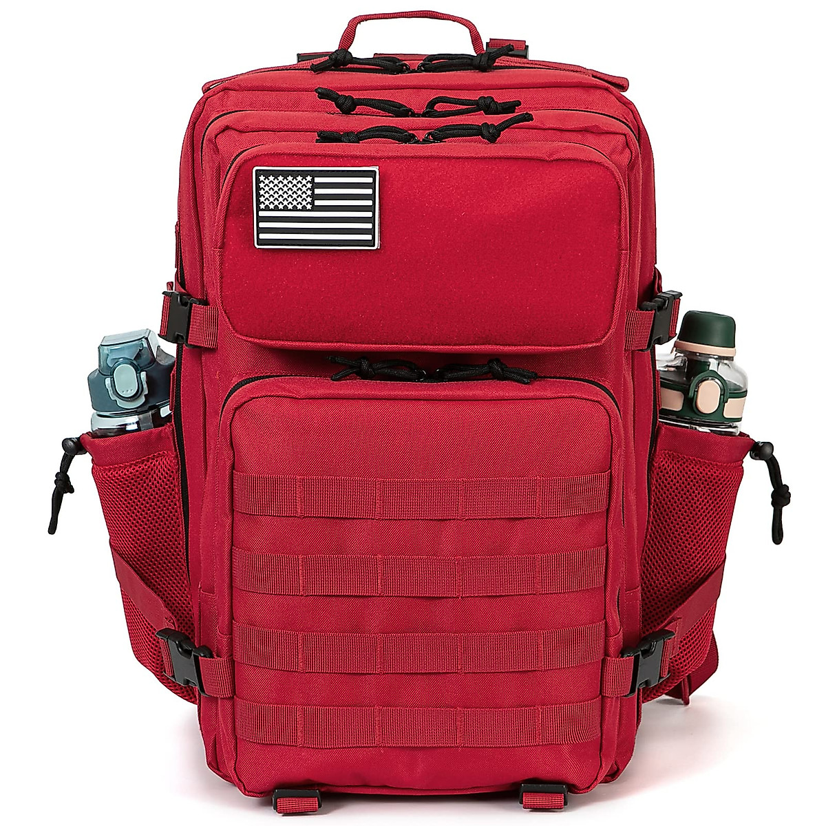 QT&QY Red Military Tactical Backpacks For women Fitness Army Molle Daypack 45L Large 3 Day emergency survival backpack Bug Out Bag Gym Rucksack With Bottle Holder