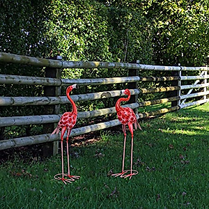 SUNREEK Flamingo Garden Statues and Sculptures, 2 Pcs Metal Large Red Flamingo Birds Yard Art Outdoor Statue for Home Patio Lawn Backyard Décor (Hot Pink)