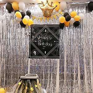 Silver Foil Fringe Backdrop Curtains 6 Pack of 3.28 ft x 8.28 ft Thicken Metallic Tinsel Streamer Party Decorations for Christmas New Year Birthday Wedding Graduation Party Decor Supplies