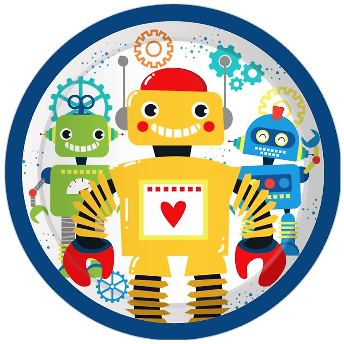 Cartoon Robot Birthday Party Tableware Set Serves 24 - Disposable 7 inch Paper Plates, 9 inch Paper Plates, Napkins, Forks, Robot Theme Wedding Baby Shower Party Supplies for 24 Guests