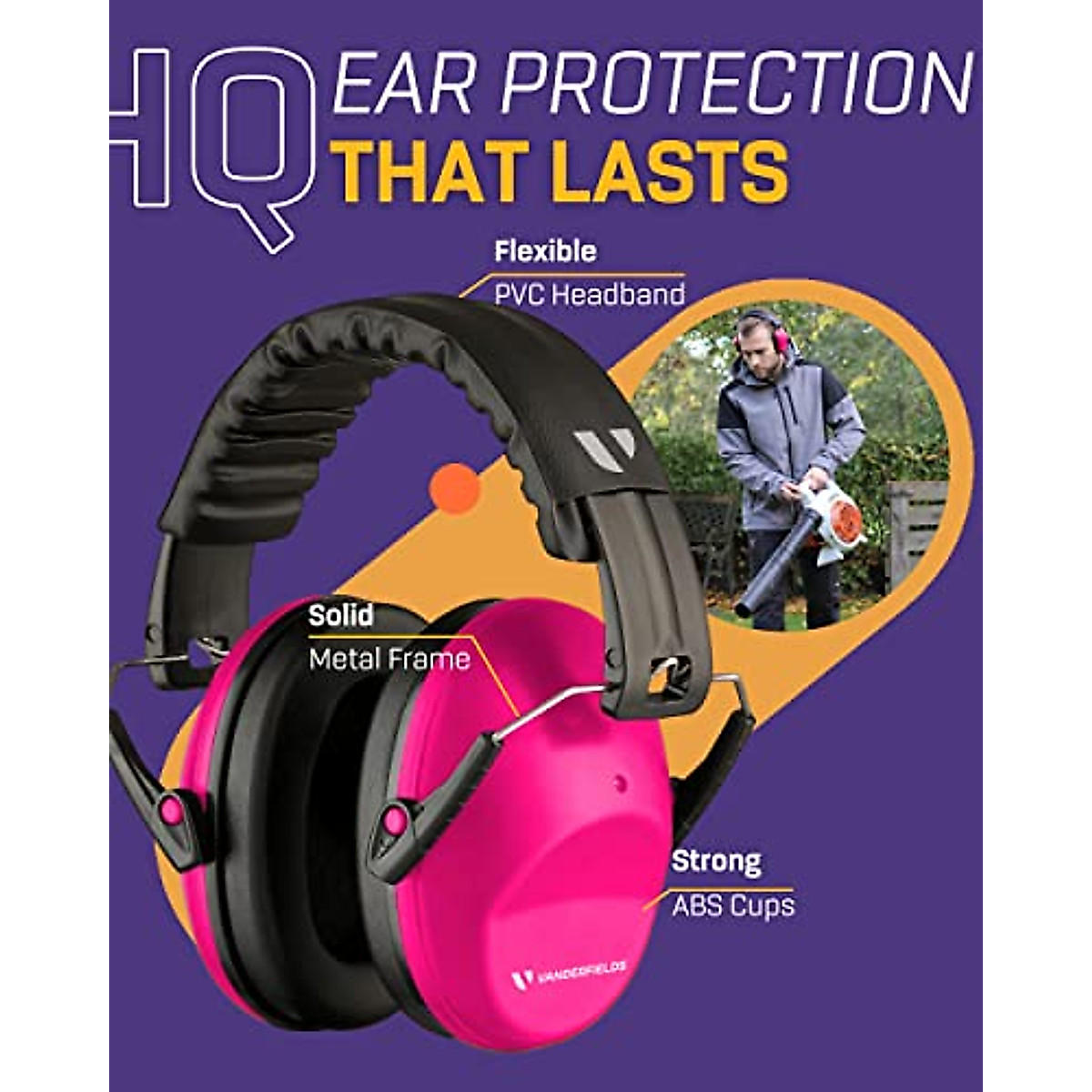 Vanderfields Hearing Protection Headphones 20dB Noise Reduction, Noise Cancelling Ear Muffs for Adults-Passive Ear Protection for Shooting Range, Fireworks, Construction, Lawn Mowing Safety Ear Muffs