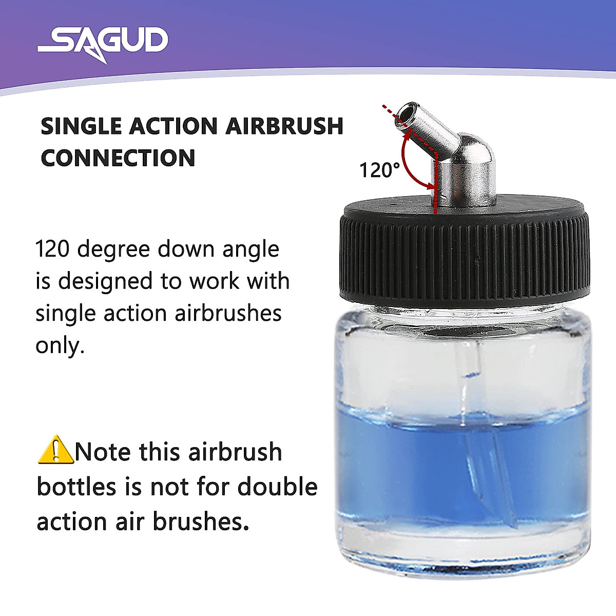 SAGUD 10pcs Glass Airbrush Bottles Kit 18cc (2/3 Ounce) Airbrush jar with 10pcs Adapter Cap Covers Set and 60° Down Angle Adaptor Lid,Fits Single Action Siphon Feed Airbrushes