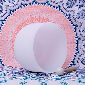 ENERGYSOUND G Note Throat Chakra Frosted Quartz Crystal Singing Bowl 8 inch Free mallet and o-ring included