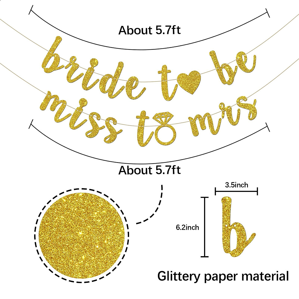 INNORU Bride to Be Miss to Mrs Banner, Bridal Shower Party Garland Bunting Bachelorette Party Decorations Supplies, Wedding Engagment Banner Gold Glitter
