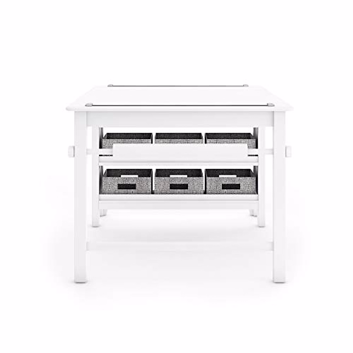 MARTHA STEWART Living and Learning Kids' Art Table and Stool Set - Creamy White: Wooden Drawing and Painting Desk with Paper Roller, Paint Cups and Removable Craft Supplies Storage Bins