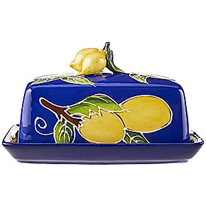 Blue Sky Ceramic Lemon Butter Dish, Multicolor