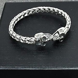 Forziani TENACITY Double Skull Steel Cuff Bracelet for Men - Adjustable Size - Men's Open Cuff Bangle Bracelet in Stainless Steel - One Size Fits All