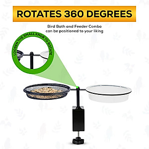 Bird Feeders for Outdoors - Forest & Twelfth Platform Bird Feeder Stand, Weather Proof Bird Water Feeder for Balcony Railing, 360° Rotation Standing Bird Feeder with Seed & Water Trays and Feed Scoop